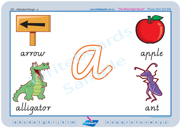 Alphabet Flashcards and Worksheets - VIC Modern Cursive Font