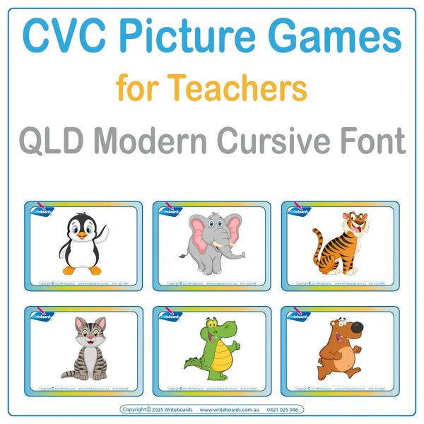 QLD Modern Cursive CVC Picture Games for Teachers | Literacy Resource ...