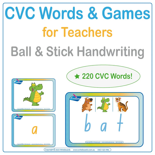 CVC Letter Word Games – Ball and Stick Literacy Resources - Writeboards