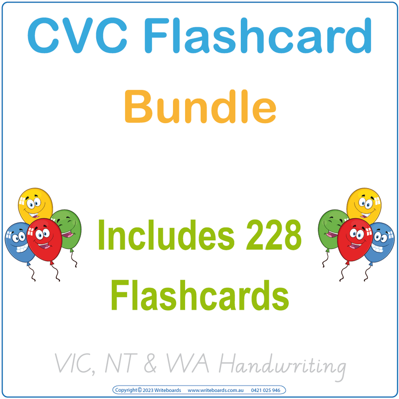 CVC Flashcard Bundle | VIC, NT & WA Handwriting for Ages 3+ - Writeboards