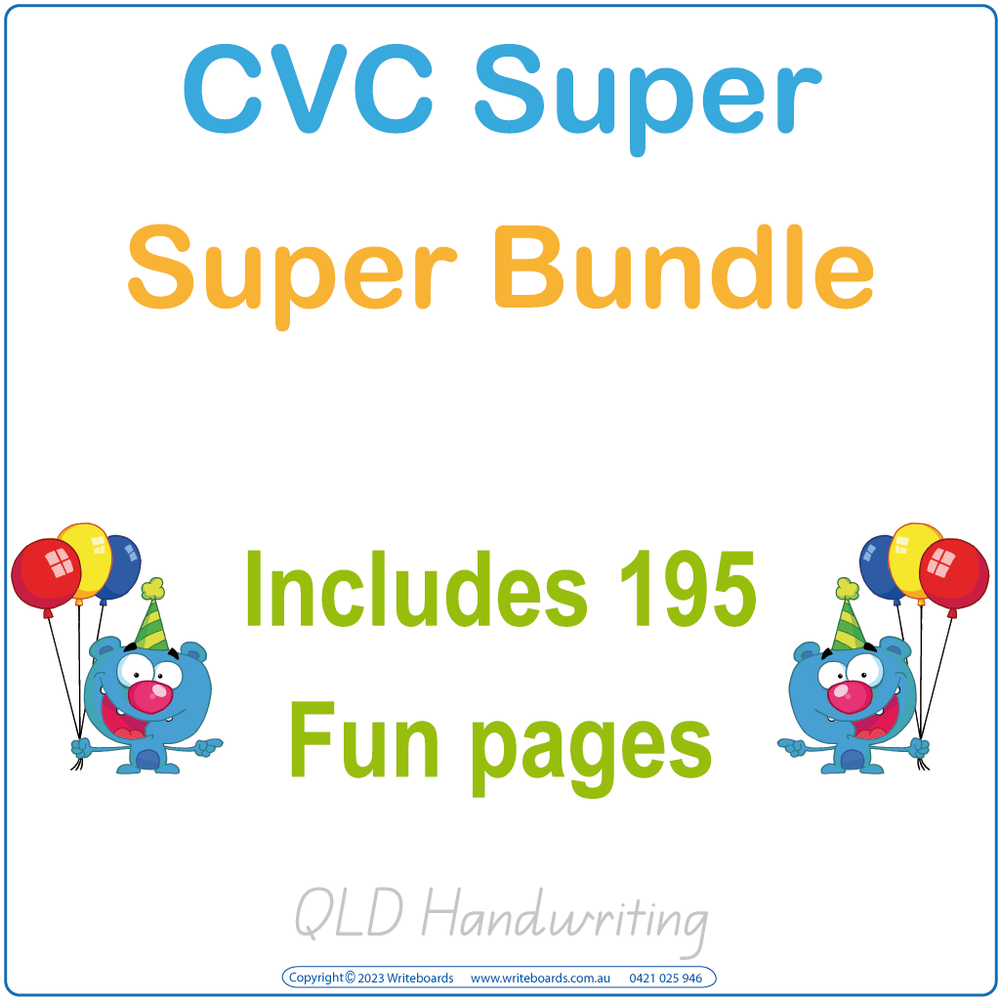 CVC Flashcard & Games Bundle - QLD Handwriting | Writeboards | Children ...