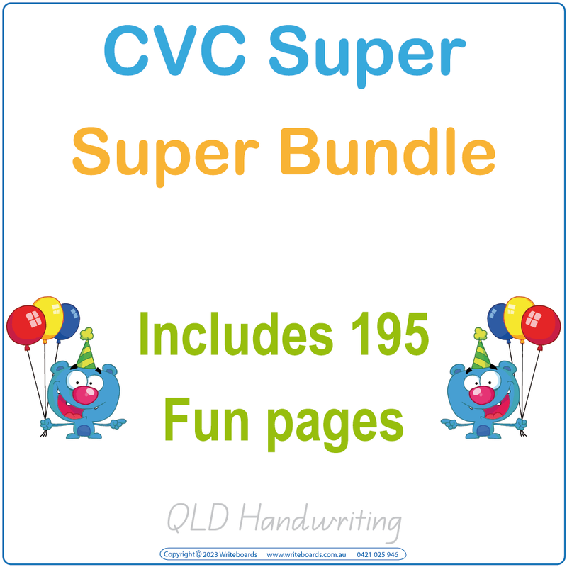 CVC Flashcard & Games Bundle - QLD Handwriting | Writeboards | Children ...