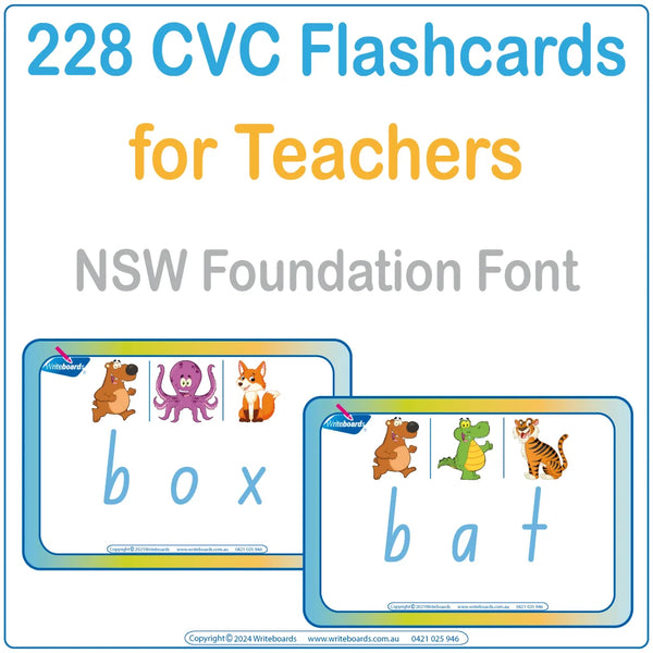 NSW Foundation Font CVC Flashcard Package - Writeboards