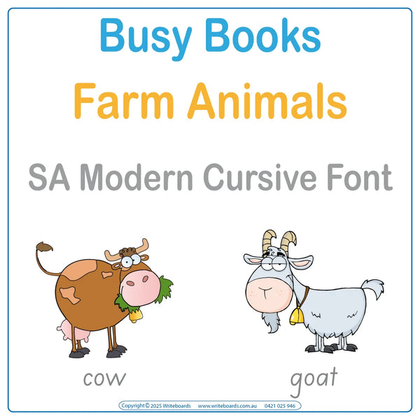 Teach Farm Animals with our Fun Busy Book | SA Modern Cursive Font ...