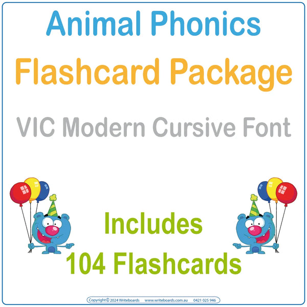 Animal Phonics Flashcard Package | 104 VIC Modern Cursive Flashcards ...