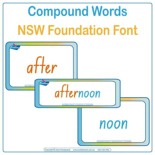 NSW Foundation Font Compound Words Flashcards - Writeboards