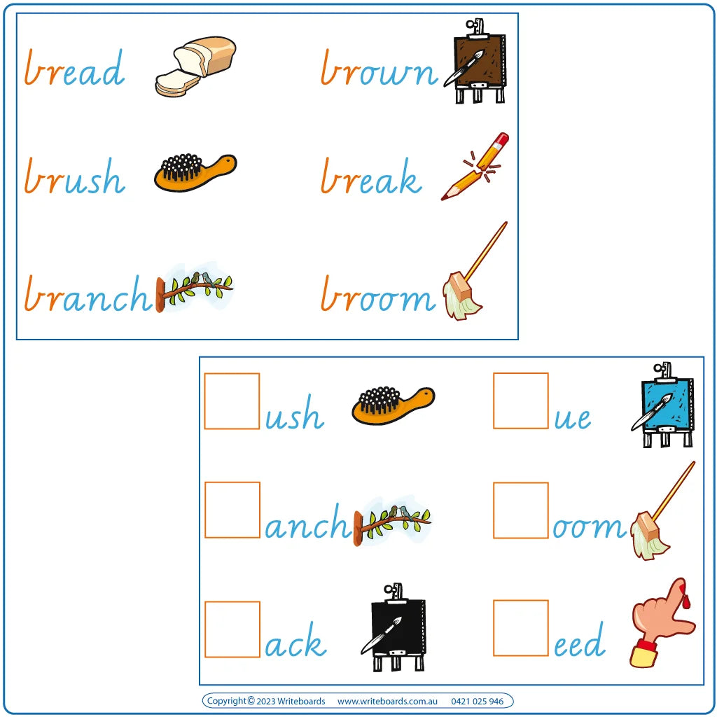 Phonic Consonant Blends - VIC Modern Cursive Font - Writeboards