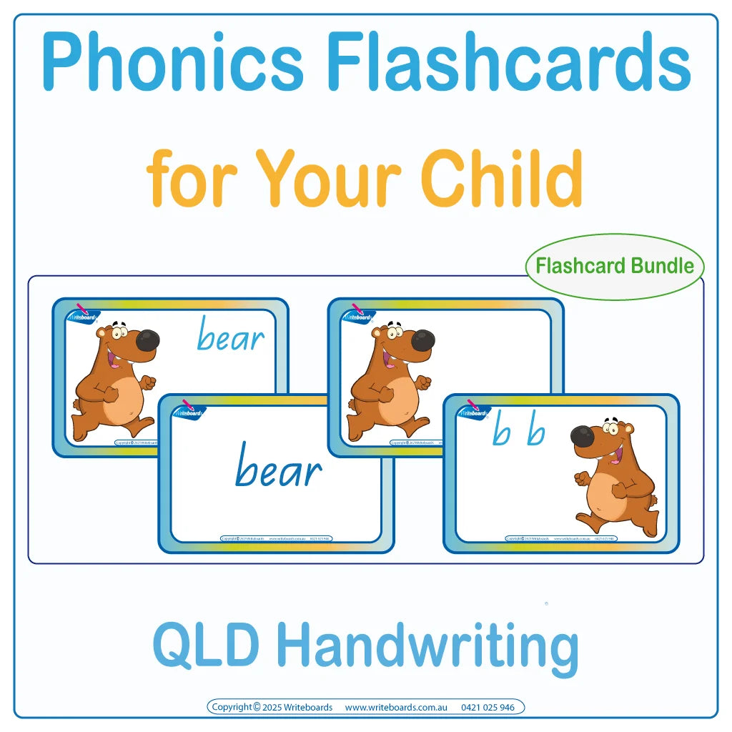 Phonics Flashcard Bundle for QLD School Handwriting, QLD Modern Cursive ...