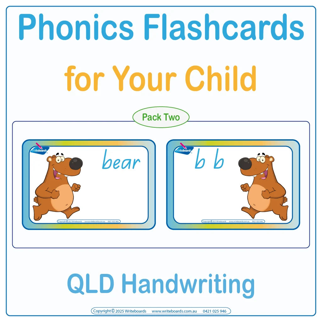 Phonics Flashcards for Your Child using QLD School Handwriting, QLD ...
