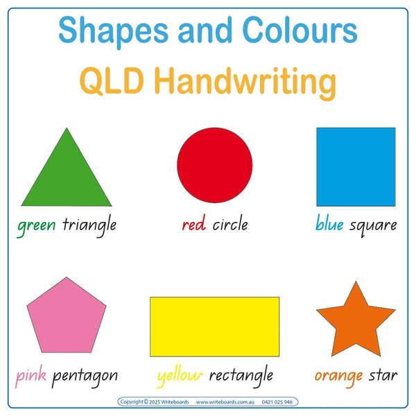 QLD Beginner Font | Shape and Colour Worksheets - Writeboards