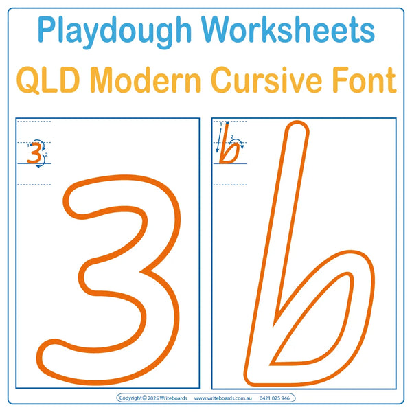 QLD Modern Cursive Font Lower Case & Number Worksheets - Writeboards
