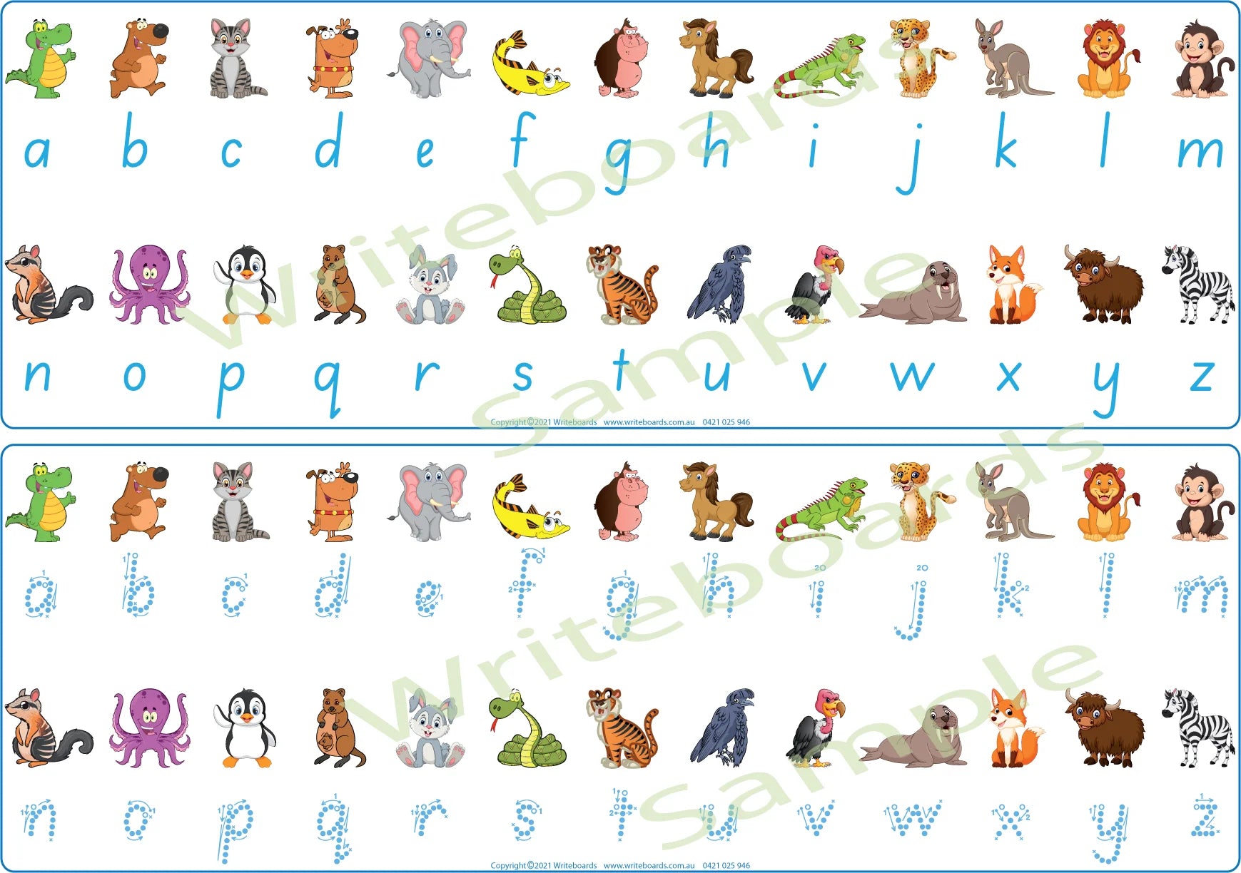 SA Modern Cursive Phonics desk strips for childcare showing letter ...
