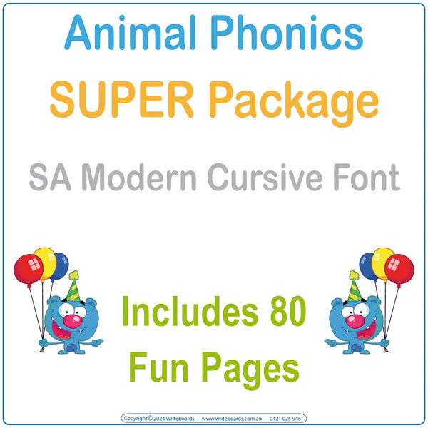 Animal Phonic Teachers Super Package | SA Modern Cursive Font Resource ...