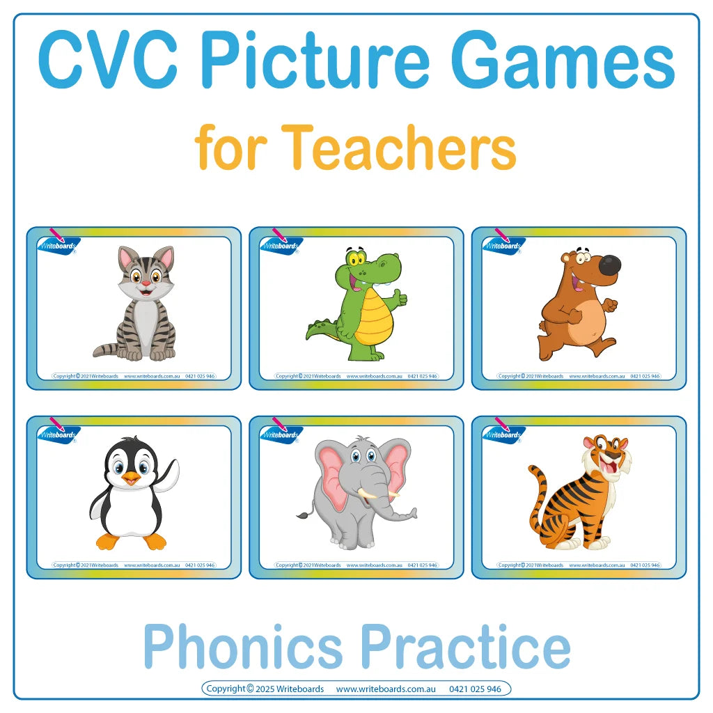 SA Modern Cursive CVC Flashcards Phonics Picture Games for Teachers