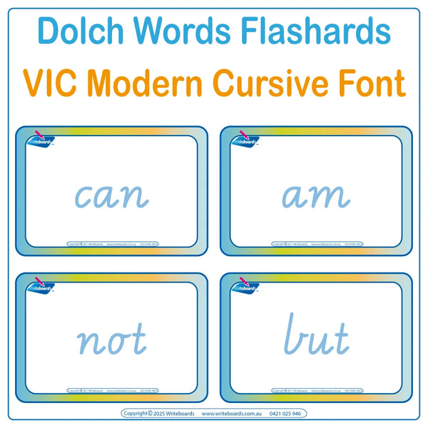 VIC Modern Cursive Font Dolch Words Flashcards - Writeboards