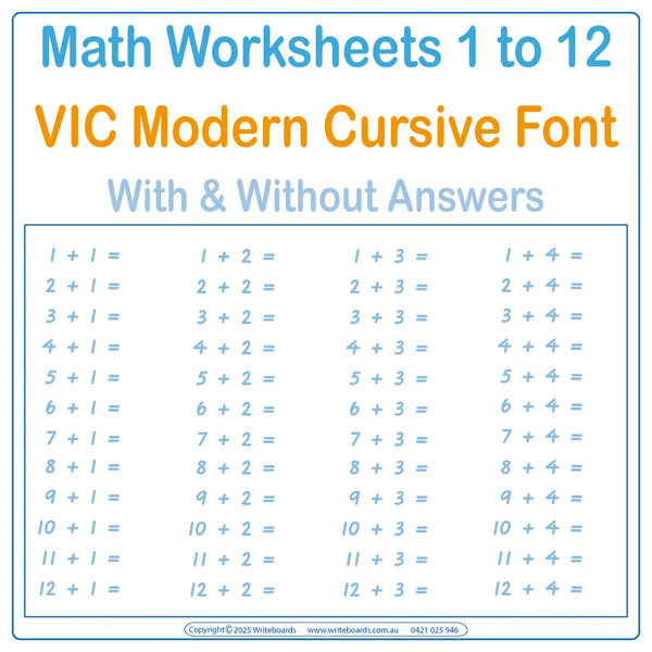 Maths Worksheets - VIC Modern Cursive Font - Writeboards