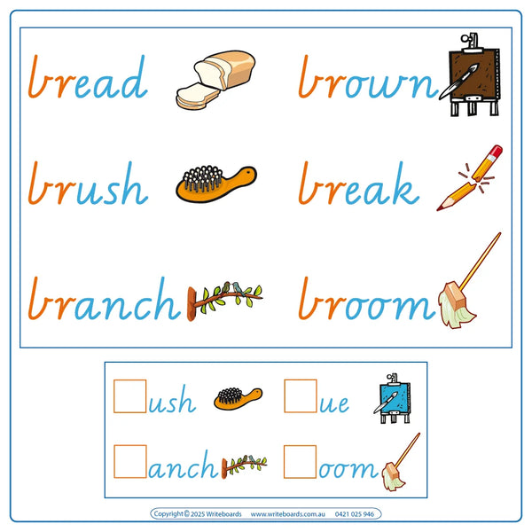 VIC Modern Cursive Font Phonic Consonant Blends Worksheets - Writeboards