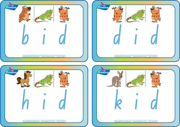 CVC Flashcards Middle Letter i - NSW & ACT Handwriting | Writeboards ...