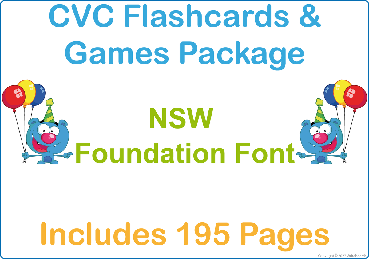 NSW Foundation Font CVC Flashcard & Games Package - Writeboards