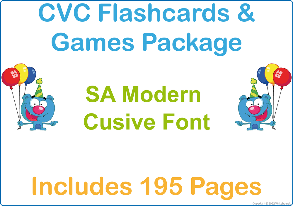 SA Modern Cursive Font CVC Flashcard & Games Package | Writeboards ...