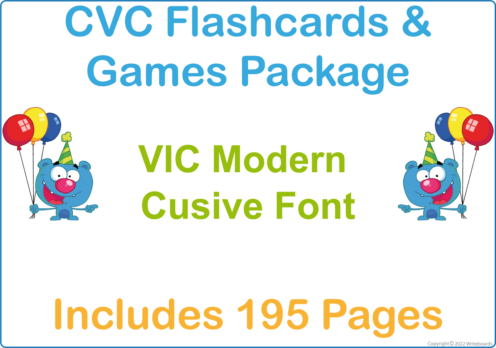 VIC Modern Cursive Font CVC Flashcard & Games Package | Writeboards ...