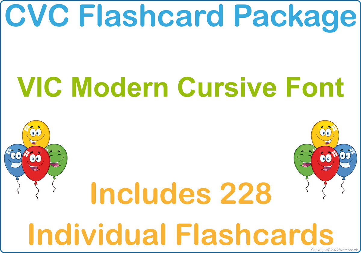 VIC Modern Cursive Font CVC Flashcard & Games Package - Writeboards