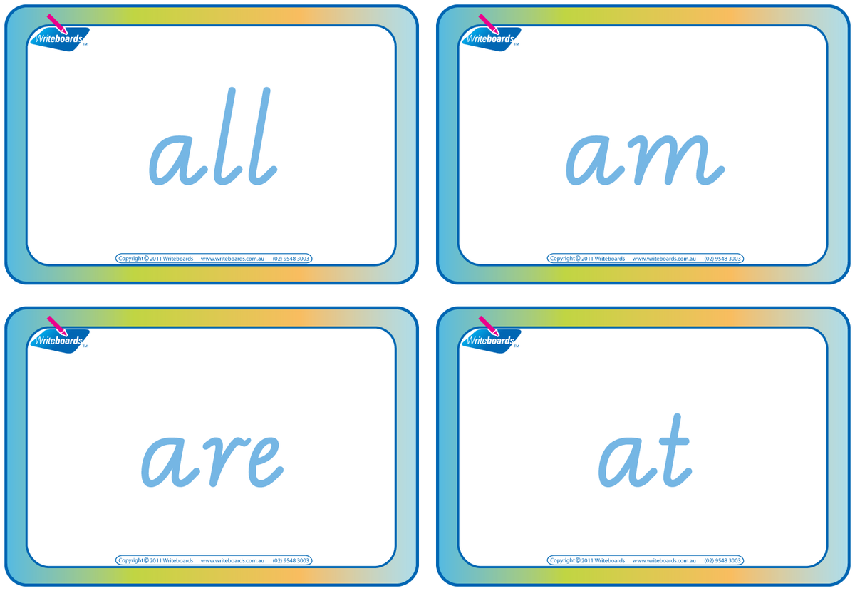Sight Word Flashcards - VIC Modern Cursive Font Ages 3+ - Writeboards