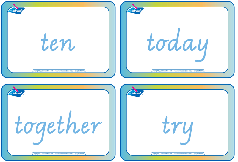 Sight Word Flashcards - VIC Modern Cursive Font Ages 3+ - Writeboards