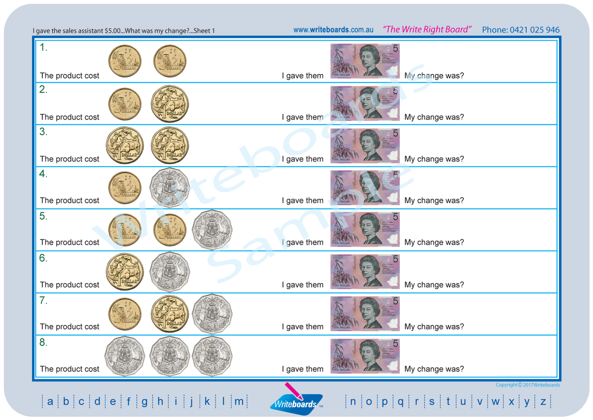 Australian Money Pack Two | Writeboards | Children’s Writing Board