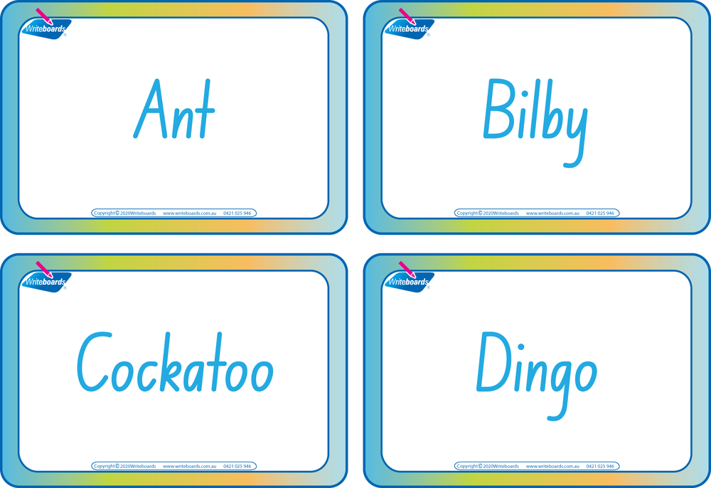 Aussie Animal Alphabet Flashcards - NSW Foundation Font | Writeboards ...