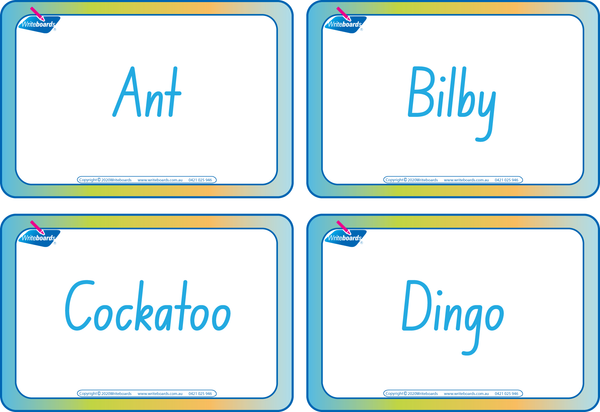 Australian Animal Flashcards NSW Foundation Font - Writeboards