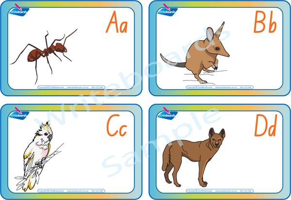 Aussie Animal Alphabet Flashcards - NSW Foundation Font - Writeboards