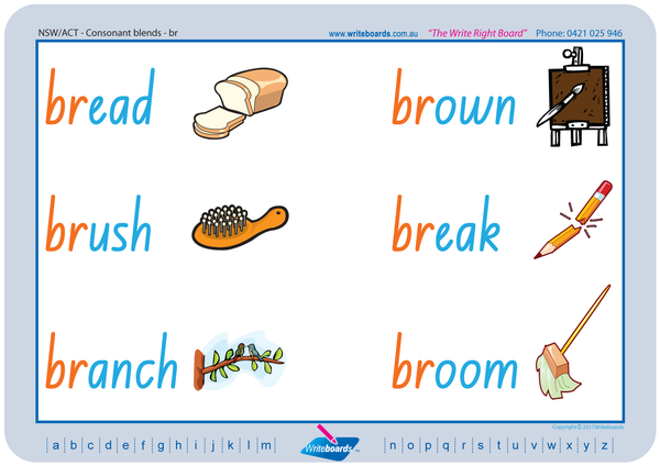 Phonic Consonant Blends - NSW Foundation Font - Writeboards