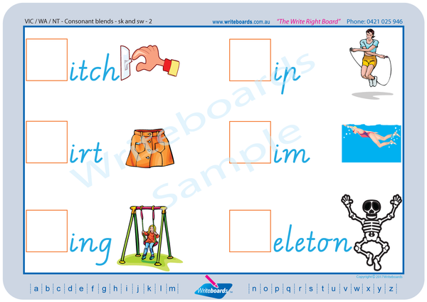 Phonic Consonant Blends - VIC Modern Cursive Font - Writeboards