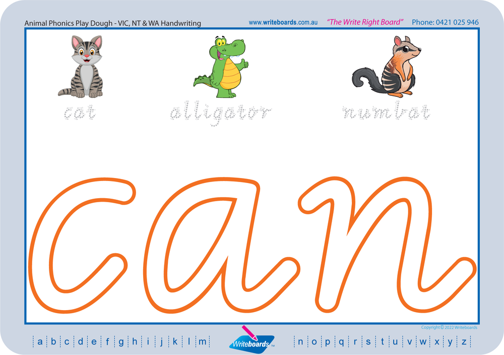 VIC Modern Cursive Font Animal Phonic Package | Writeboards | Children ...