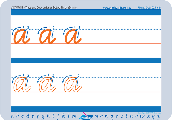 VIC Modern Cursive Large Dotted Third Worksheets for Prep - Writeboards