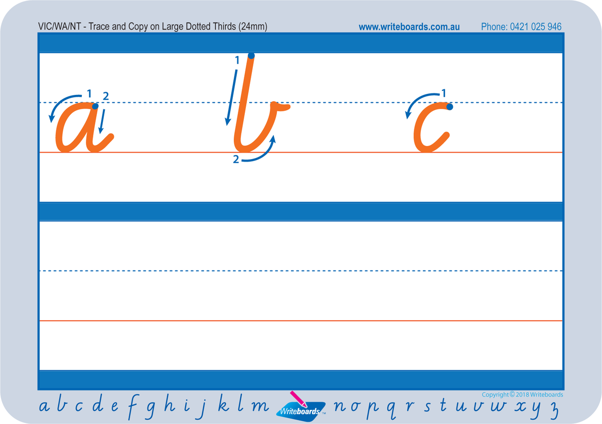 Large Dotted Third Letters - VIC Modern Cursive Font - Writeboards