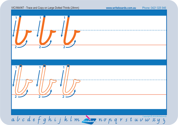 Dotted Third Letter Worksheets - VIC Modern Cursive Font - Writeboards